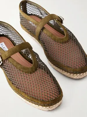 Alaïa Suede-trimmed Mesh Espadrilles - Green