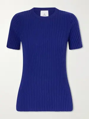 THE ELDER STATESMAN Superlight Ellie Ribbed Cashmere Sweater - Blue