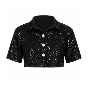 INTERNATIONAL APPEAL Sequin Embellished Cropped Shirt