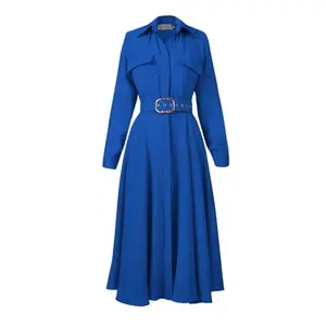 ALINA CERNATESCU Patty Royal Sustainable Viscose Midi Dress With Pockets And Textile Belt - Blue