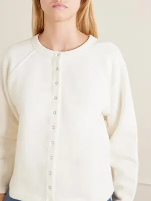 B Sides Cotton-jersey Cropped Cardigan With Raglan Sleeves - Neutrals