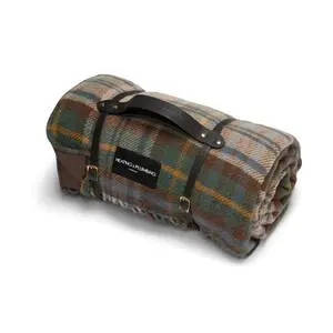 HEATING & PLUMBING LONDON Black / Brown Pure New Wool Picnic Blanket Glen Coe -black Strap - Black/brown