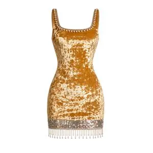 INTERNATIONAL APPEAL Velvet Pearl Mini Dress - Silver/yellow/gold