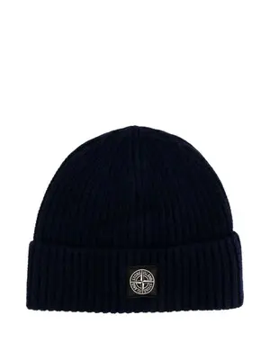 Stone Island Logo Wool Beanie - Blue