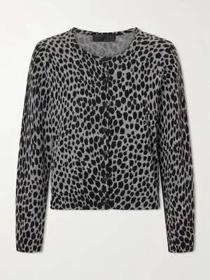 NILI LOTAN Keelah Leopard-jacquard Cashmere Cardigan - Light Gray