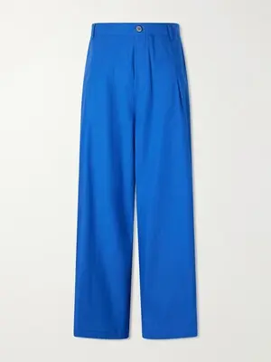 JAMIE HALLER Lotus Cotton-poplin Wide-leg Pants - Blue