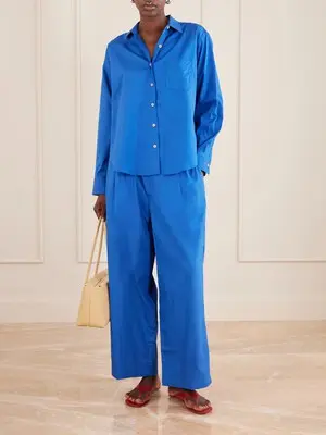 JAMIE HALLER Lotus Cotton-poplin Wide-leg Pants - Blue