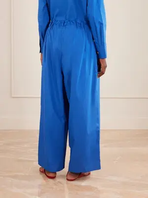 JAMIE HALLER Lotus Cotton-poplin Wide-leg Pants - Blue