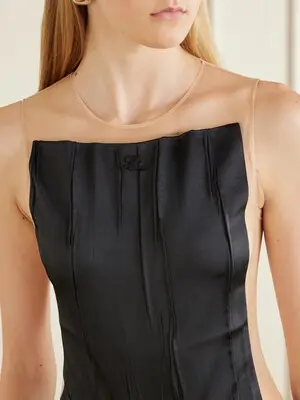 COURREGES Logo-appliqué Crinkled-satin And Organza Bodysuit