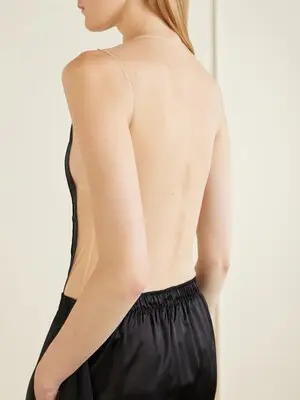 COURREGES Logo-appliqué Crinkled-satin And Organza Bodysuit