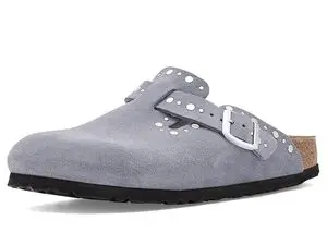 BIRKENSTOCK Boston Clog Rivets Suede Clog Shoes Stone - Blue