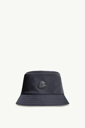 Moncler Gabardine Bucket Hat With Leather Logo - Blue