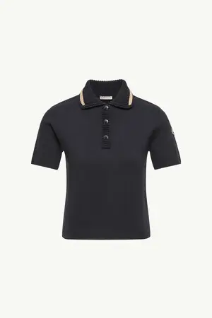 Moncler Cotton Knit Polo Shirt - Blue