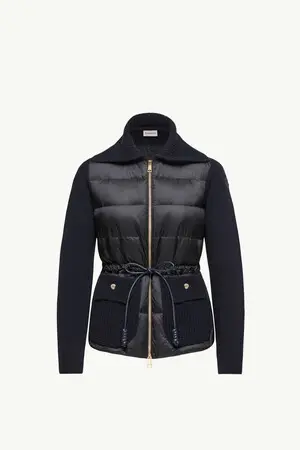 Moncler Wool & Cashmere Blend Padded Zip-up Cardigan - Blue