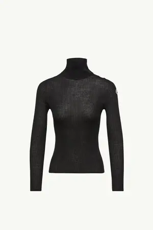 Moncler Ribbed Turtleneck Sweater With Button Detail - Black