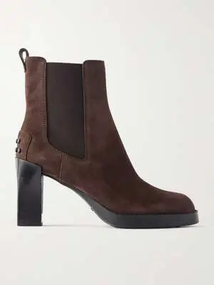 TOD'S Tronchetto Elastico 80 Suede Ankle Boots - Chocolate