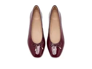 Fitflop Delicato Bow Textured Patent-leather Ballet Flats Dress Flat Shoes Dark Merlot - Brown