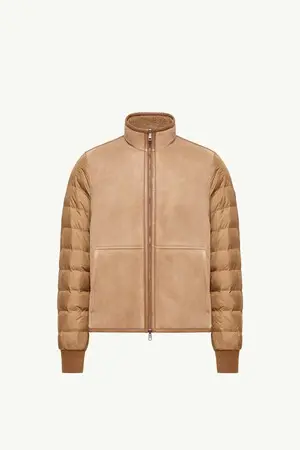 Moncler Crachin Reversible Shearling & Nappa Short Down Jacket - Beige