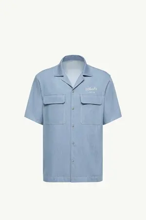 Moncler Embroidered Logo Denim Shirt - Blue