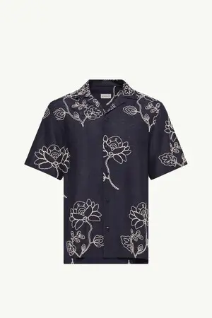Moncler Embroidered Linen Blend Shirt - Blue