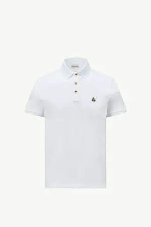 Moncler Logo Patch Cotton Polo Shirt - White