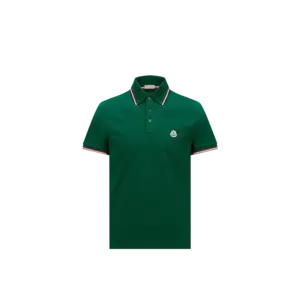 Moncler Tricolor-Trimmed Cotton Piquet Polo Shirt Green
