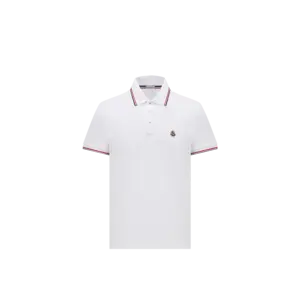 Moncler Tricolor-Trimmed Cotton Piquet Polo Shirt White