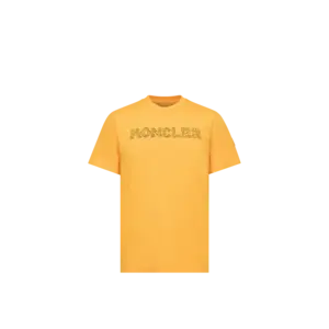 Moncler Space Embroidered Logo Cotton T-shirt - Yellow