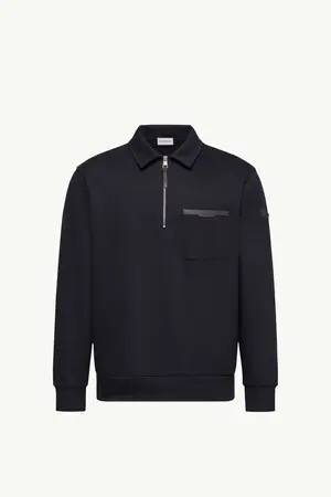 Moncler Leather Logo Cotton Blend Half-zip Sweatshirt