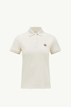 Moncler Logo Cotton Piquet Polo Shirt - White