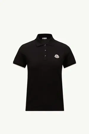 Moncler Logo Cotton Piquet Polo Shirt - Black