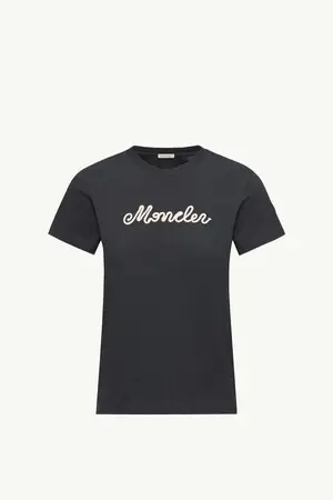 Moncler Logo Embroidery Cotton T-shirt - Blue