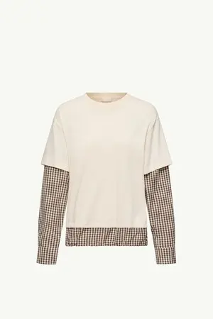 Moncler Layered-effect Vichy Cotton Blend T-shirt - Beige