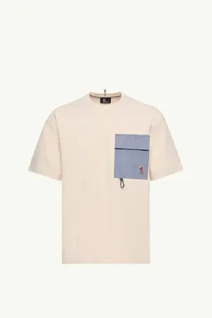 Moncler Cotton Blend T-shirt With Denim Pocket - White