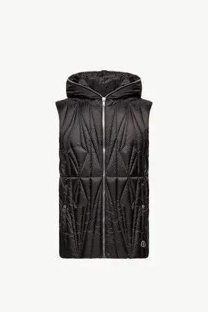 MONCLER + RICK OWENS X Rick Owens Geocamo Ziplock Hooded Down Vest - Black