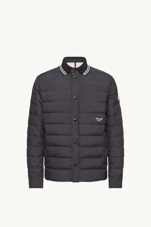 Moncler Dorvath Down Shacket With Logo And Ribbed Trims - Blue
