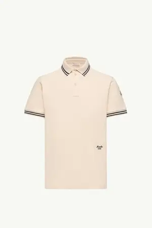 Moncler Striped Trim Cotton Piquet Polo Shirt - White