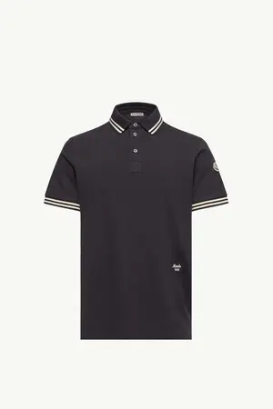 Moncler Striped Trim Cotton Piquet Polo Shirt - Blue