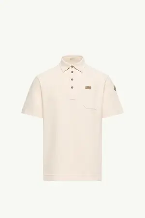 Moncler Leather Logo Tag Cotton Polo Shirt - White