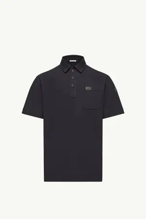 Moncler Leather Logo Tag Cotton Polo Shirt - Blue