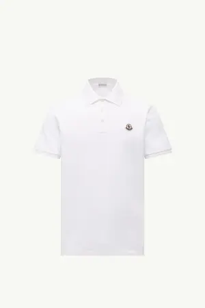 Moncler Logo Patch Cotton Piquet Polo Shirt - White