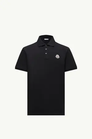 Moncler Logo Patch Cotton Piquet Polo Shirt - Black