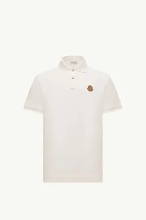 Moncler Logo Patch Cotton Piquet Polo Shirt - White