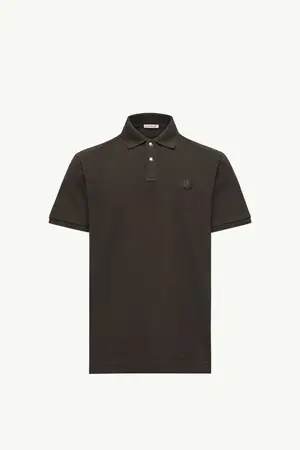 Moncler Logo Patch Cotton Piquet Polo Shirt - Green