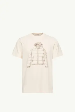 Moncler Down Jacket Print Cotton T-shirt - White