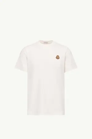 Moncler Double Leather Logo Cotton T-shirt - White