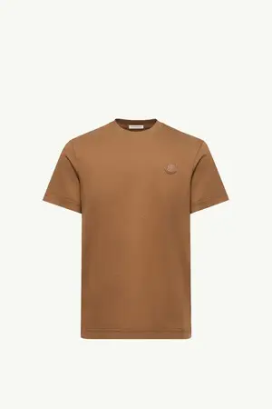 Moncler Double Leather Logo Cotton T-shirt - Brown
