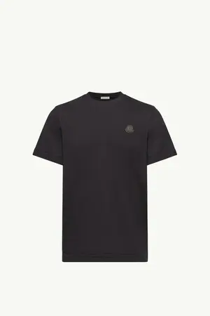 Moncler Double Leather Logo Cotton T-shirt - Blue