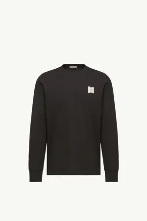 Moncler Tricolor Logo Long Sleeve Cotton T-shirt - Black