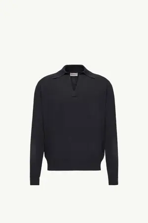 Moncler Wool & Cashmere Long Sleeve Polo Shirt - Blue
